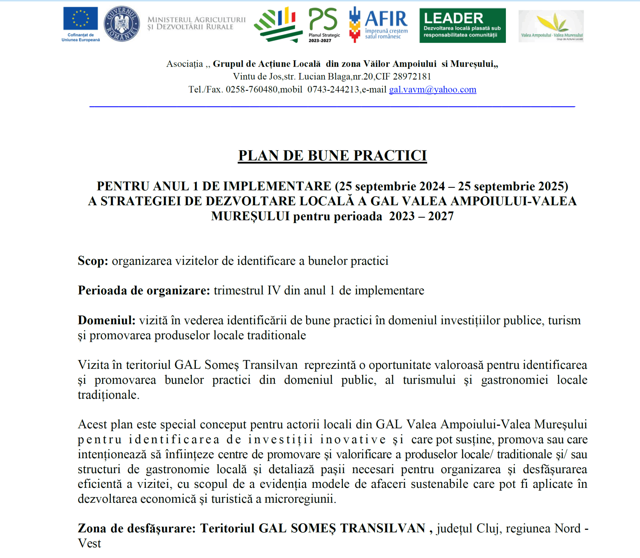 Plan bune practici - GAL VA-VM